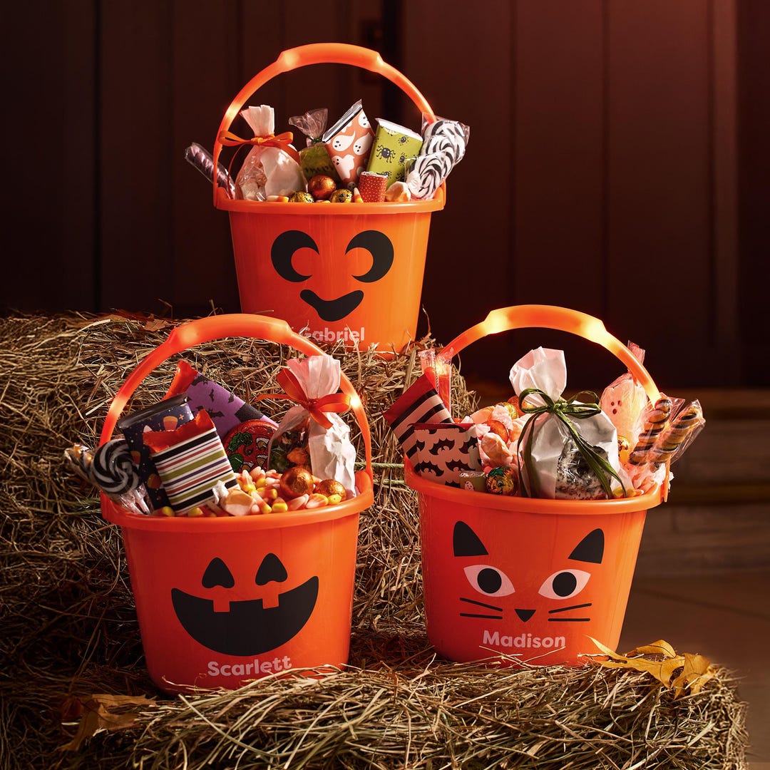 Personalized Light-up Halloween Treat Bucket: Trick or Treat Bag - Cat ...