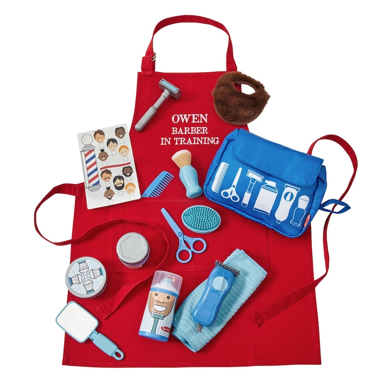 Melissa & Doug® Barber Shop Playset and Personalized Apron - Pretend ...