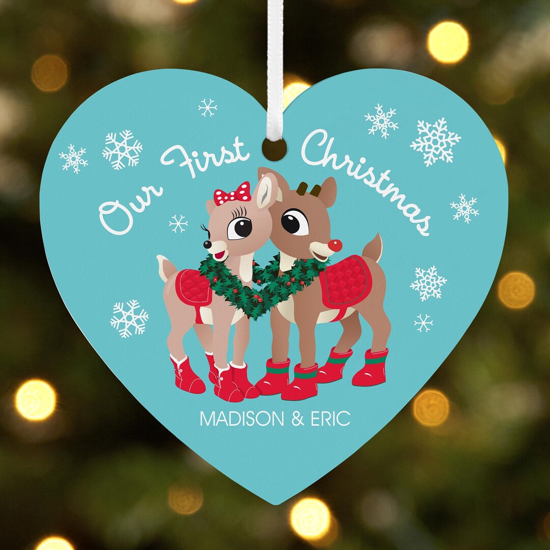 Personalized Rudolph® Our First Christmas Heart Ornament - Couples ...