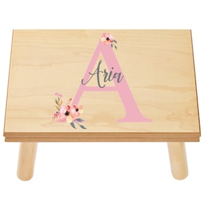 Personalized Children's Wood Step Stool - Elegant Name & Initial Design ...