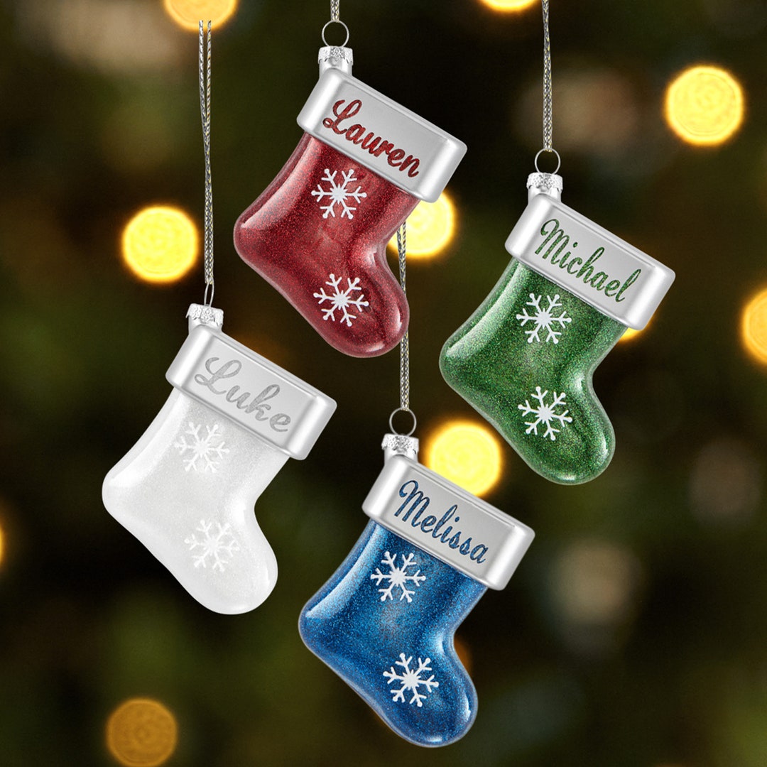 Personalized Birthstone Stocking Glass Ornament - Keepsake Christmas Ornament - Glass Ornament ...
