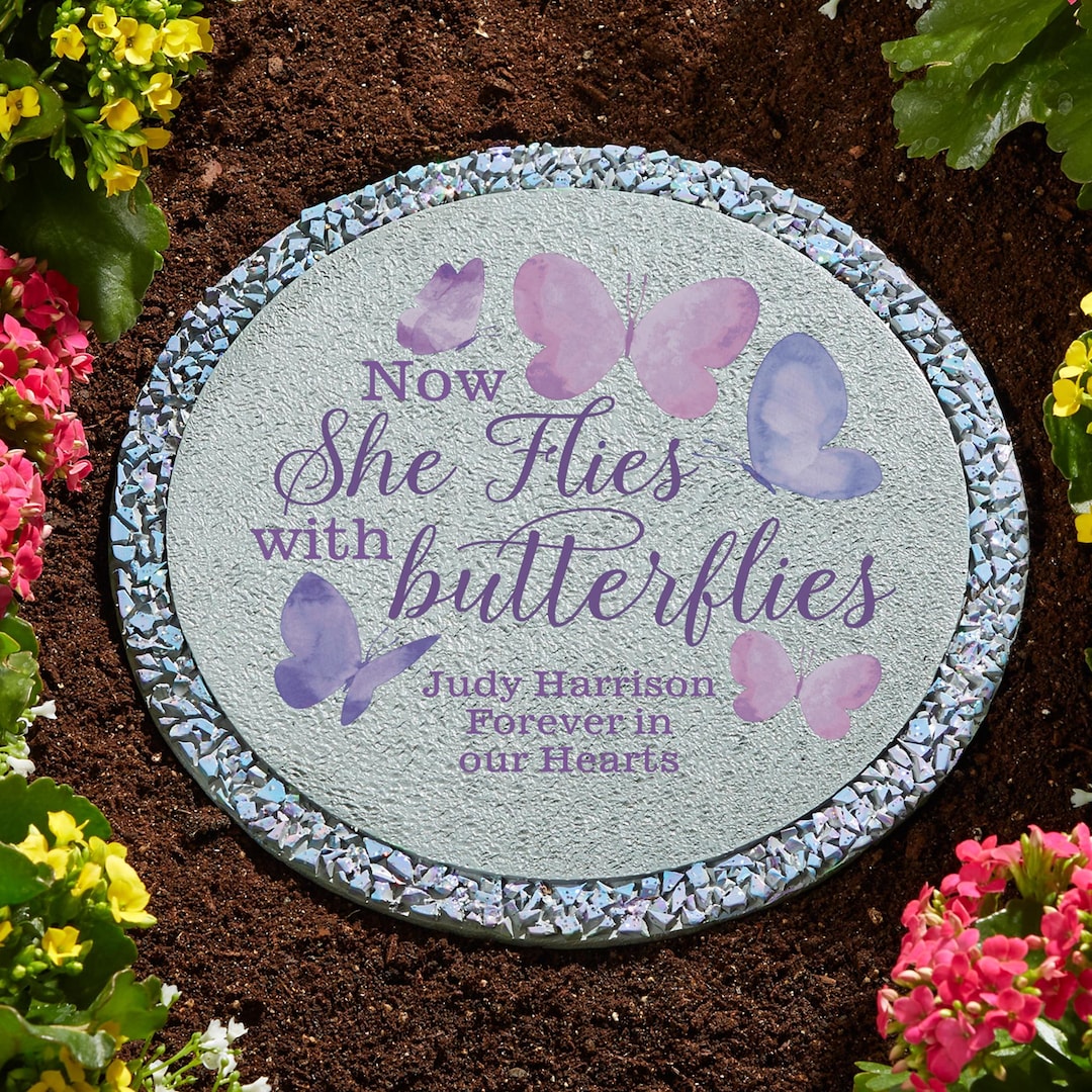 Personalized Memorial Garden Stone - Flies With Butterflies - Remember ...