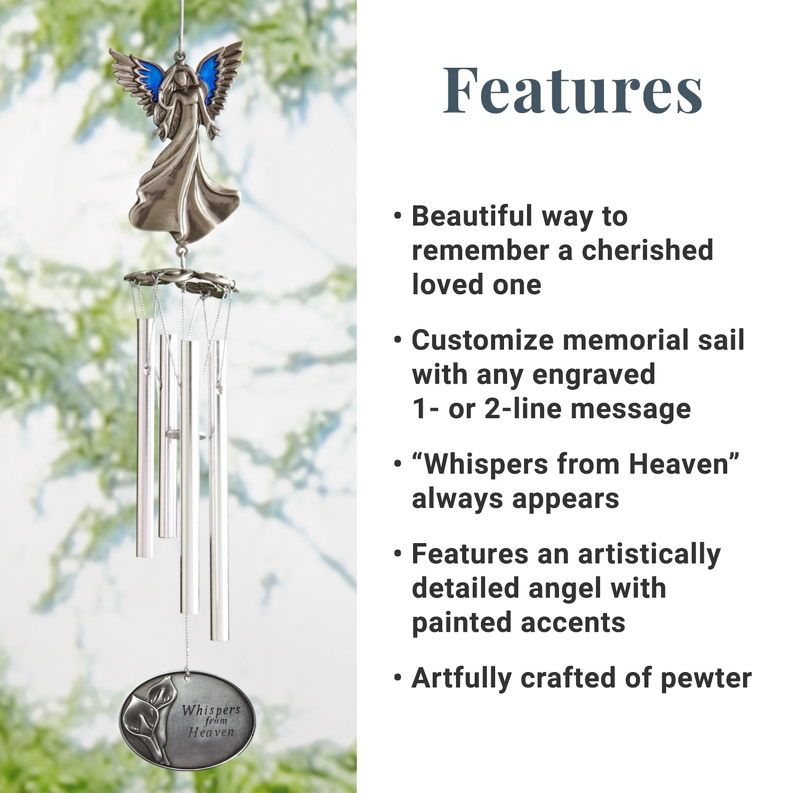 Personalized Whispers From Heaven Wind Chime - Sympathy Gift ...