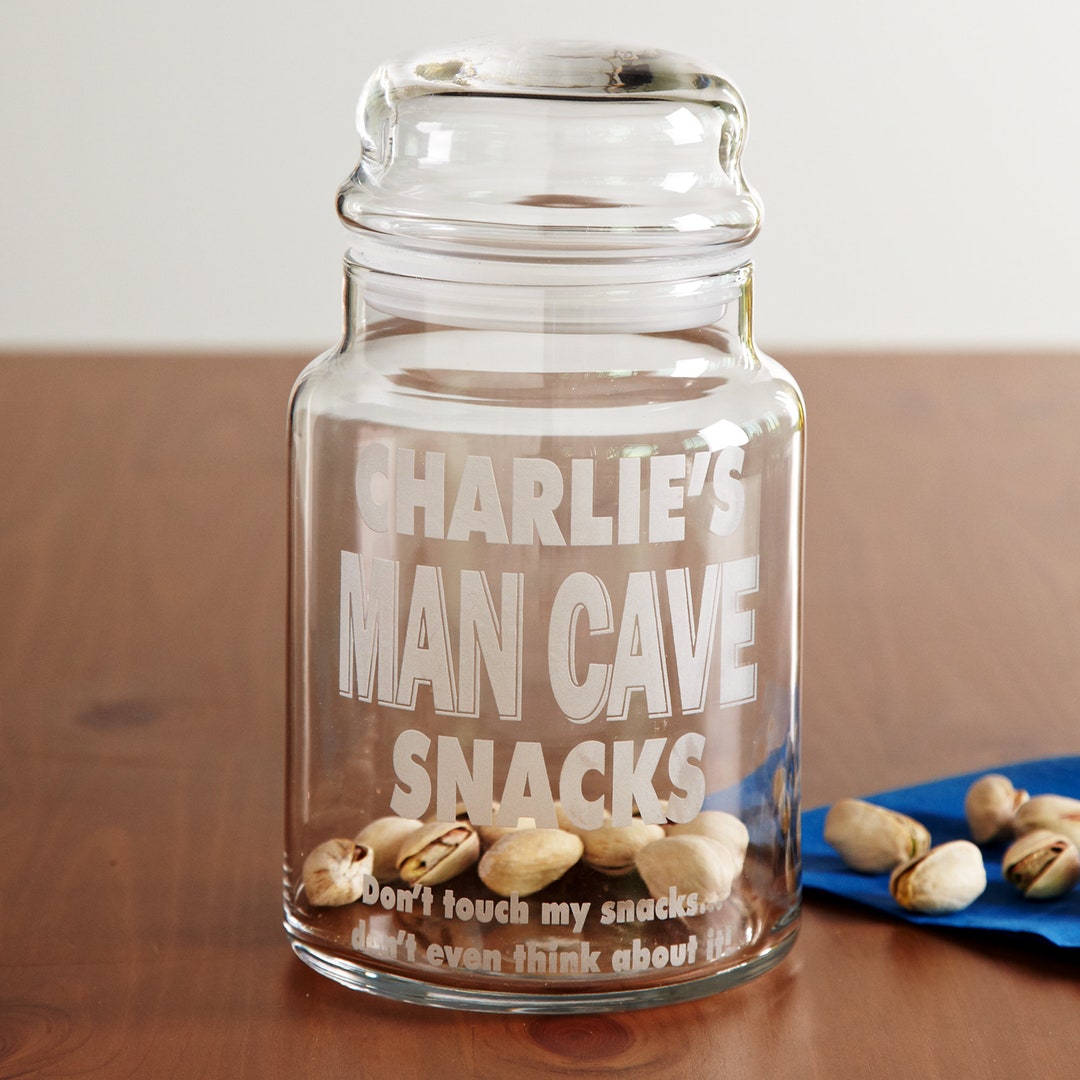 Personalized Glass Snack Jar - Man Snacks Jar - for Dad - for Grandpa ...