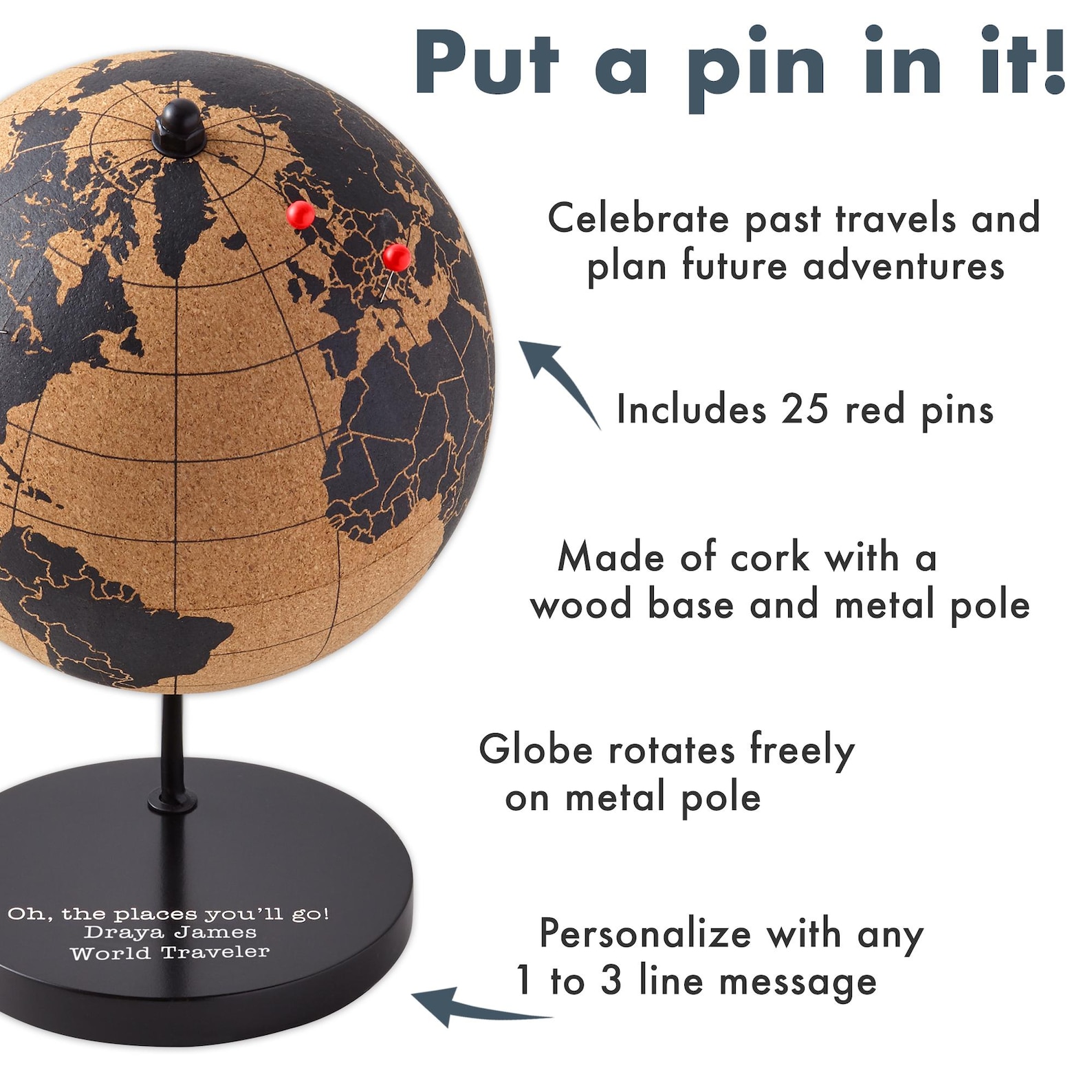 Personalized Cork Travel Globe: Push Pin Board, Engraved Message - Etsy ...