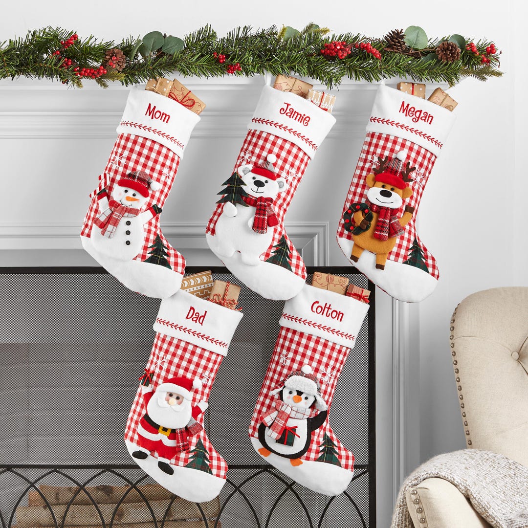 Personalized Christmas Stockings - Gingham Plaid Stocking - Holiday ...