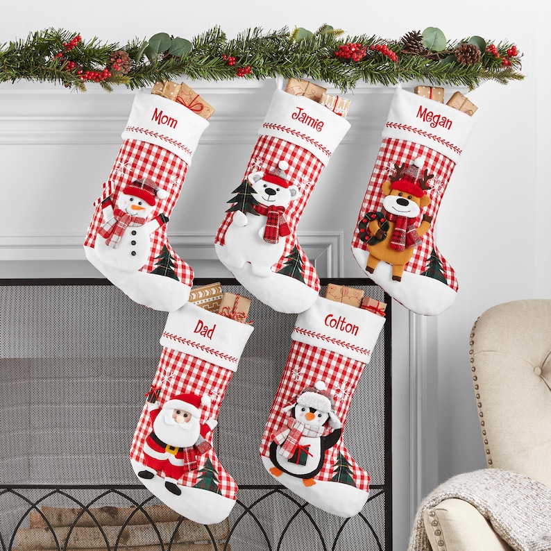Personalized Christmas Stockings - Gingham Plaid Stocking - Holiday ...