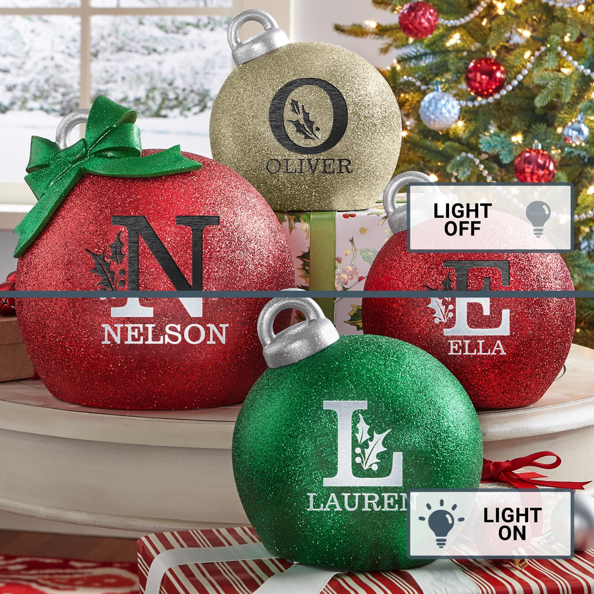 Personalized Light-up Glitter Tabletop Christmas Ornament: Holly ...