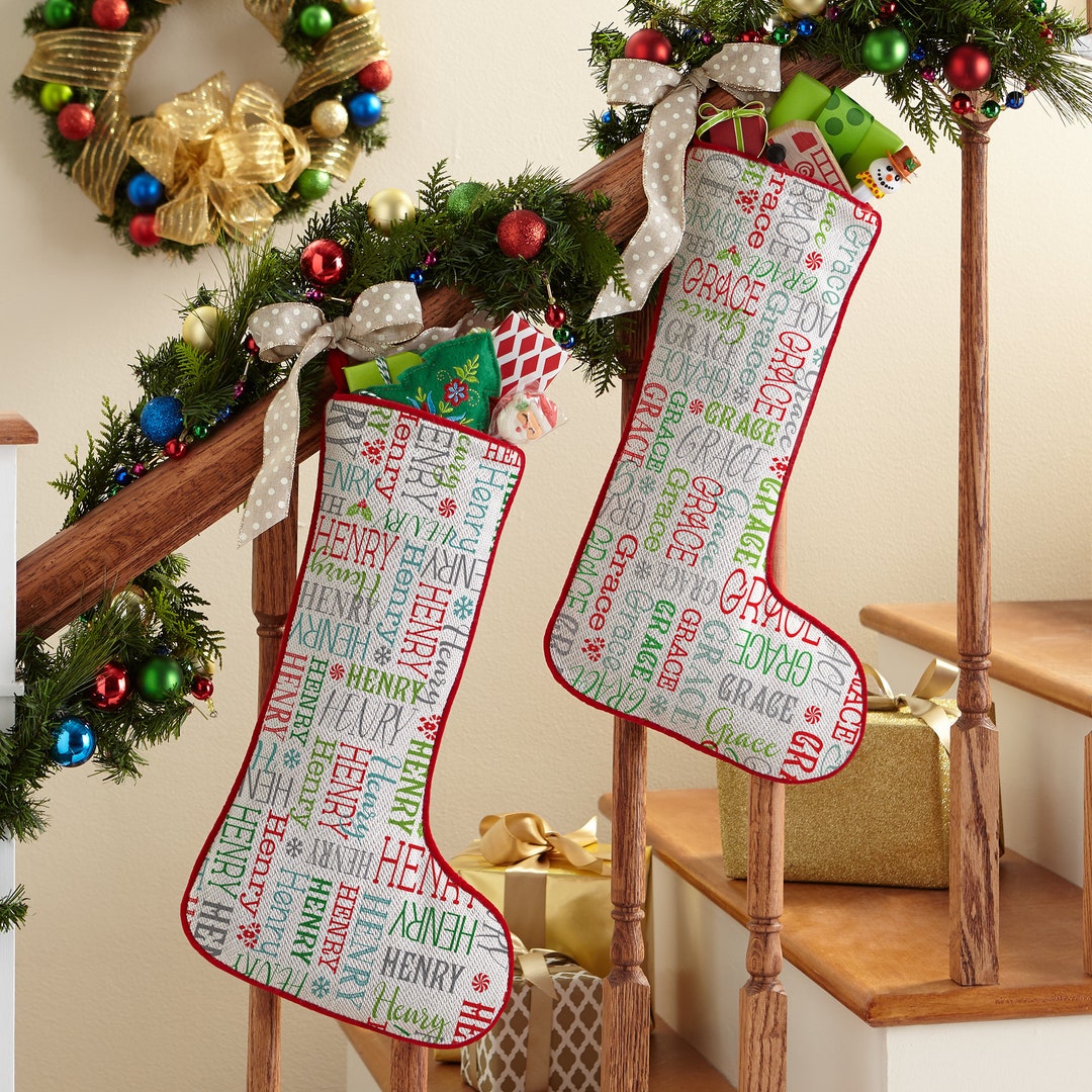 Personalized Holly Jolly Name Christmas Stocking - Traditional Holiday ...