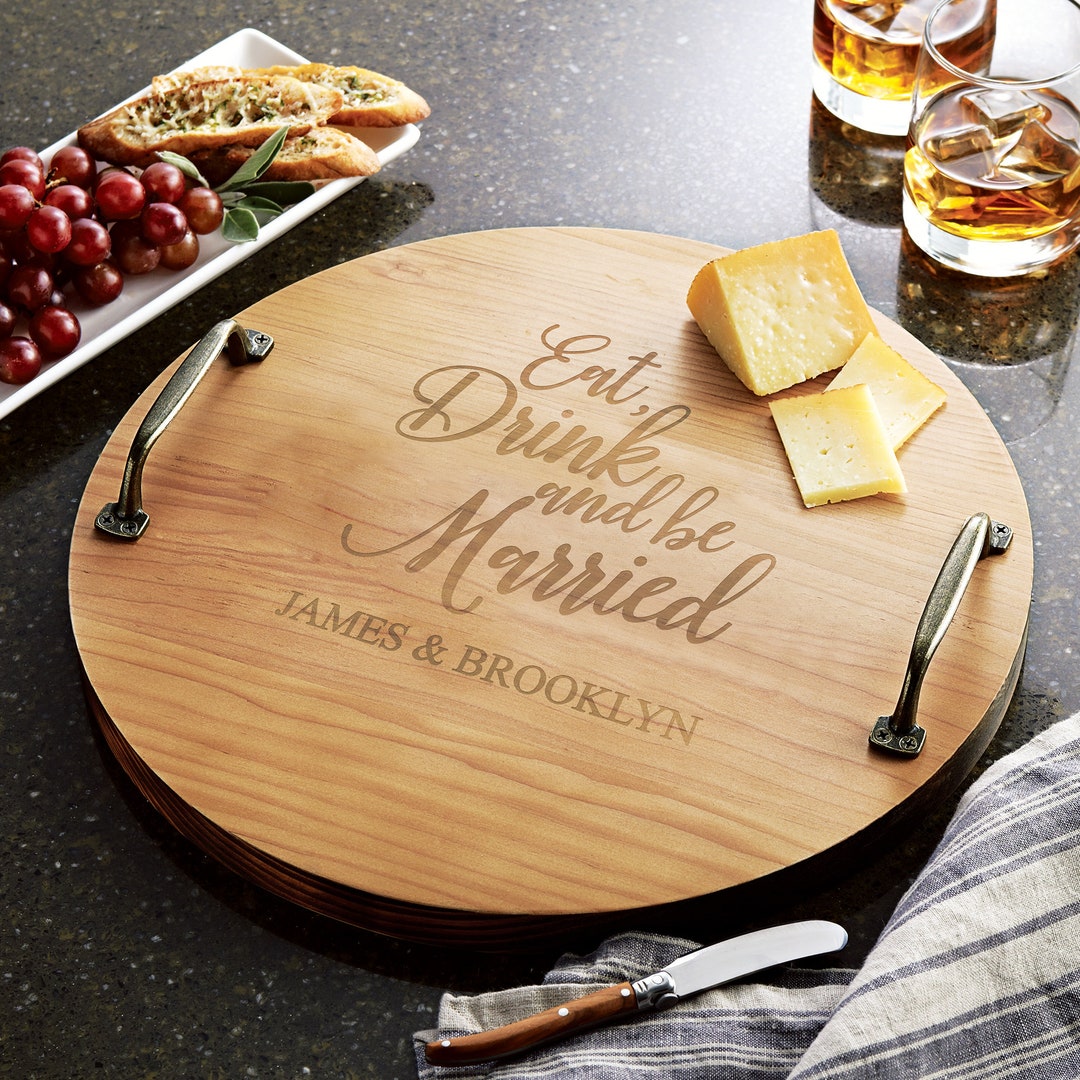 Personalized Wood Barrel Tray – Eat Drink Be Married Serving Board - Etsy