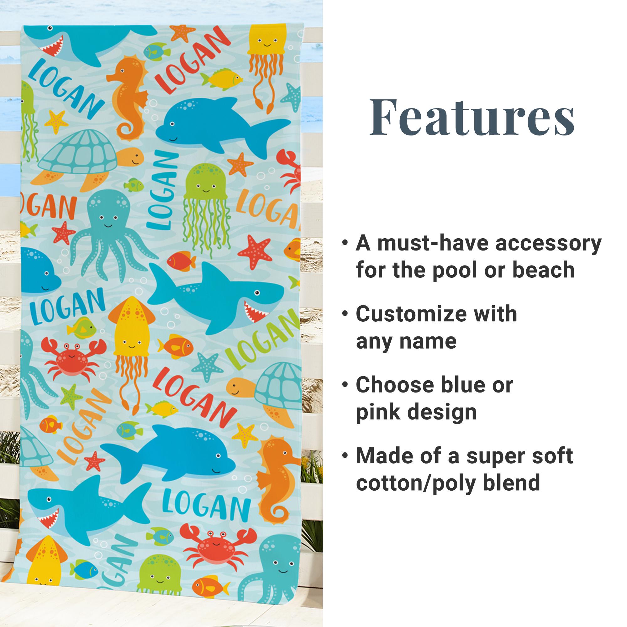 Personalized Beach Towel - Colorful Sea Life Design - Unique Pool Towel ...