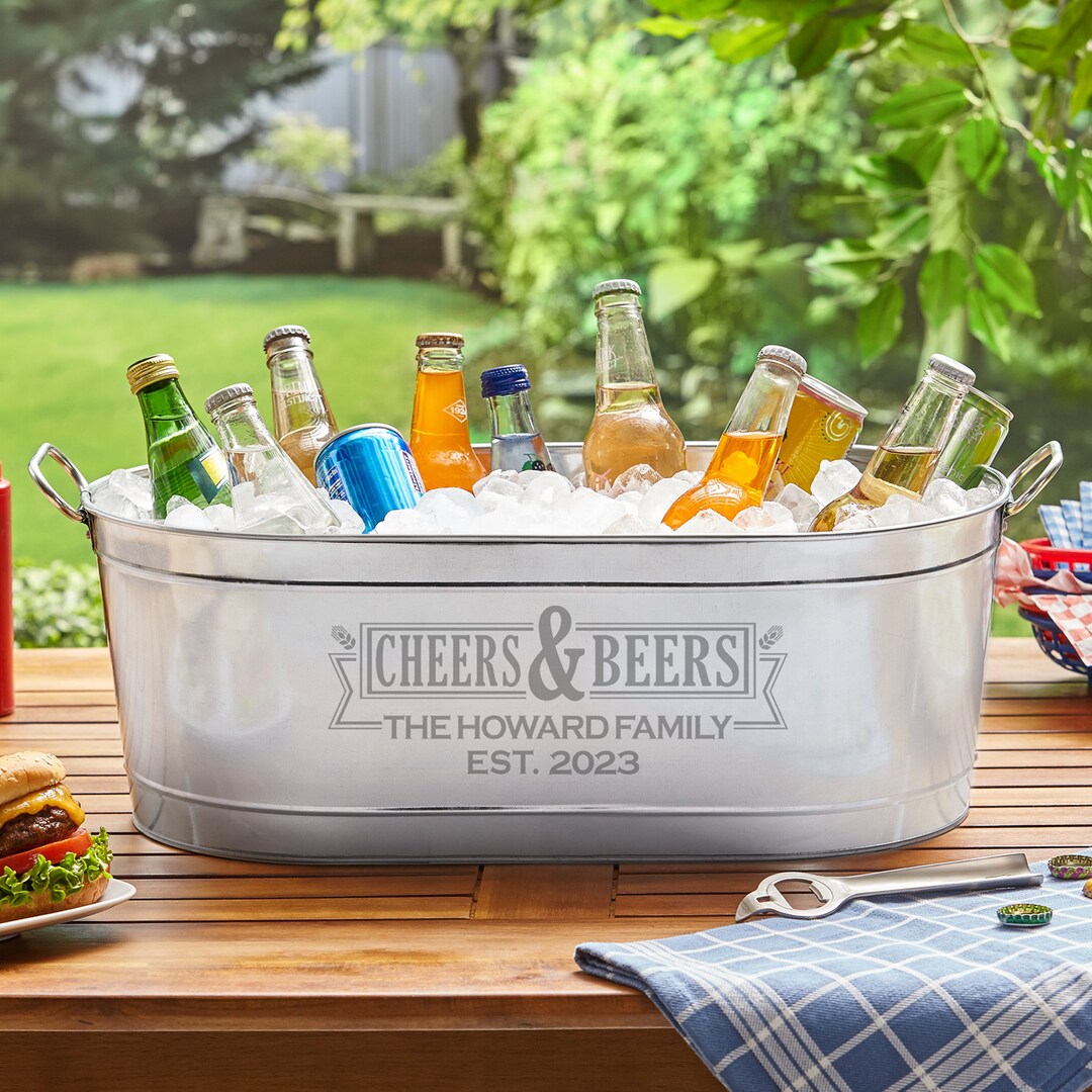 Personalized Cheers & Beers Beverage Tub - Custom Beverage Tub - Unique ...