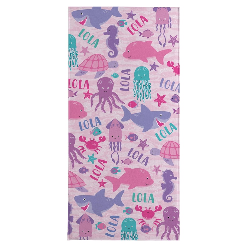 Personalized Beach Towel - Colorful Sea Life Design - Unique Pool Towel ...