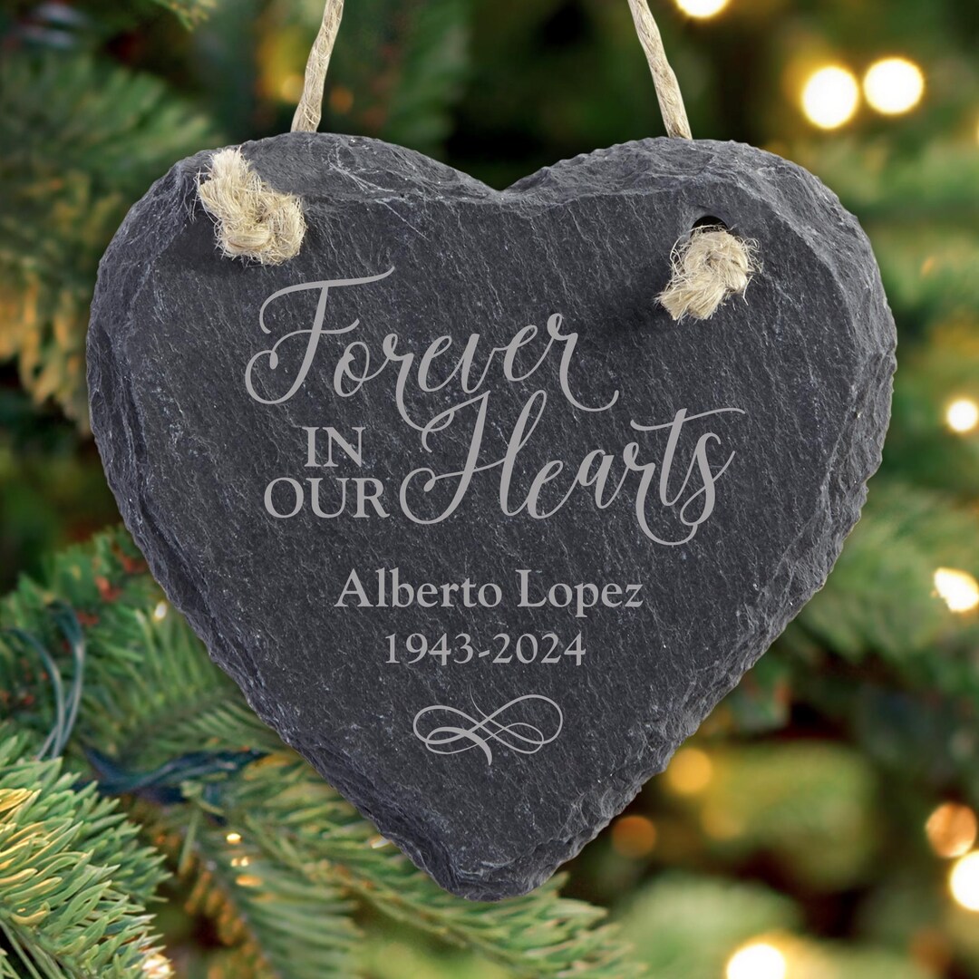 Personalized Memorial Heart Slate Ornament - Sympathy Christmas ...