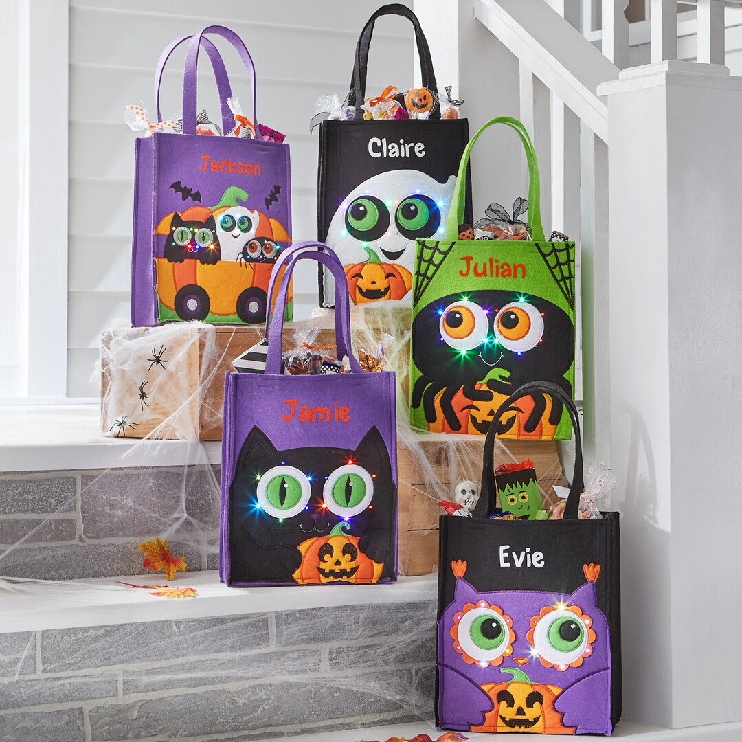Personalized Led-lit Halloween Treat Bag - Light-up Trick-or-treat Bag ...