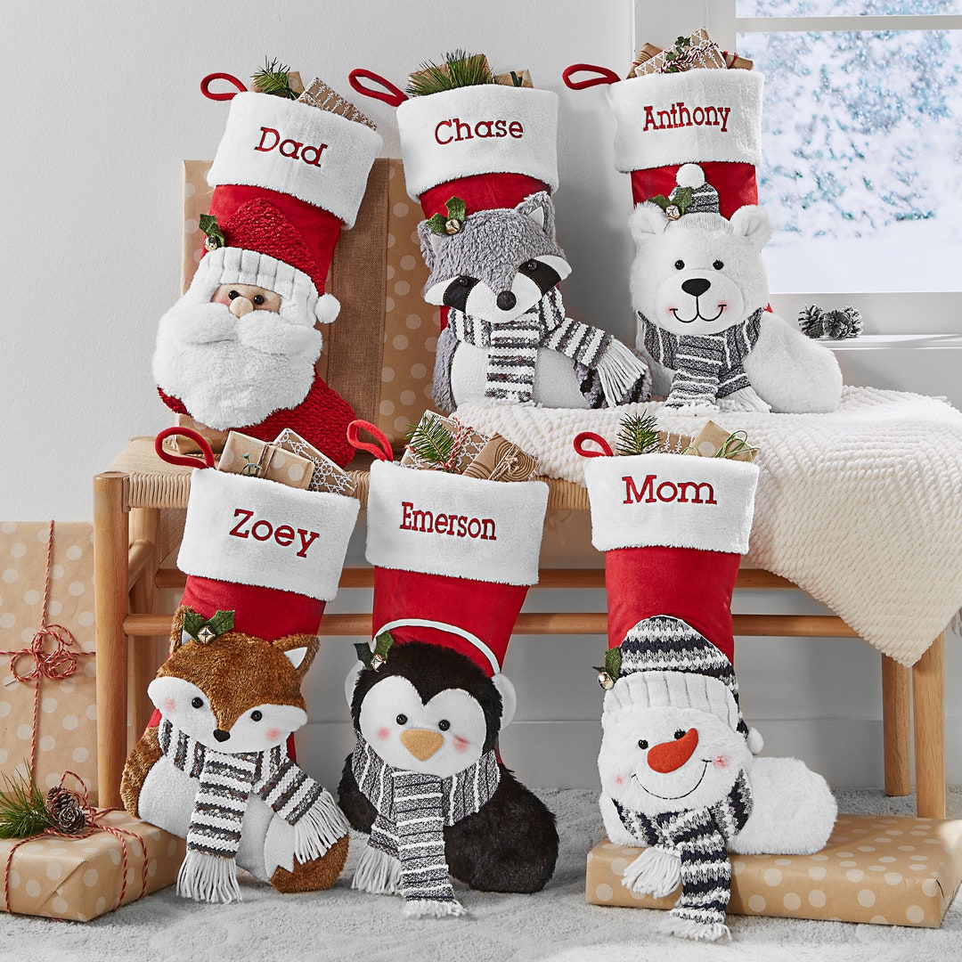 Personalized Christmas Stocking plush Stocking holiday Decor embroidered Name family Stockings 3d Plush Character 6 Characters Available Etsy