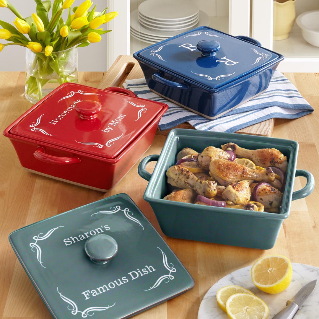 Personalized Stoneware Casserole Dish - 3 Qt Casserole Dish With Lid - Ceramic Baking Dish ...