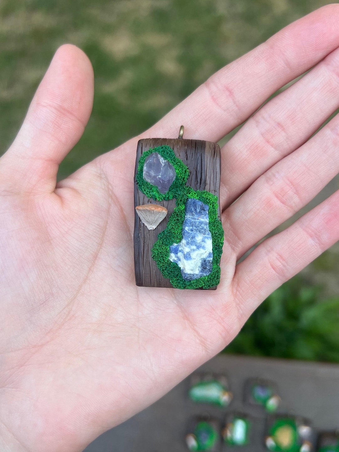 Sodalite and Amethyst Tree Pendant Made From Clay - Etsy