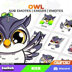 Owl Animated Sub Emotes - 8 Pack [twitch | Kick | Discord] - Etsy