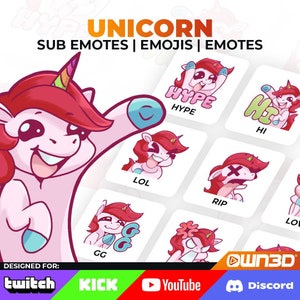 Unicorn Emotes - 8 Pack [twitch | Kick | Youtube | Discord] - Etsy