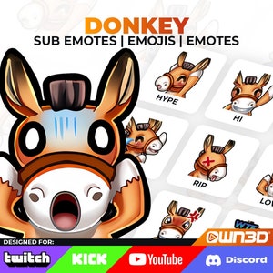 Donkey Emotes - 8 Pack [twitch | Kick | Youtube | Discord] - Etsy