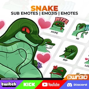 Snake Emotes - 8 Pack [twitch | Kick | Youtube | Discord] - Etsy