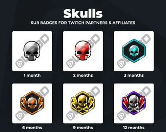 Skulls Sub Badges for Twitch Twitch Sub & Bit Badges 8bit Sub Badges ...