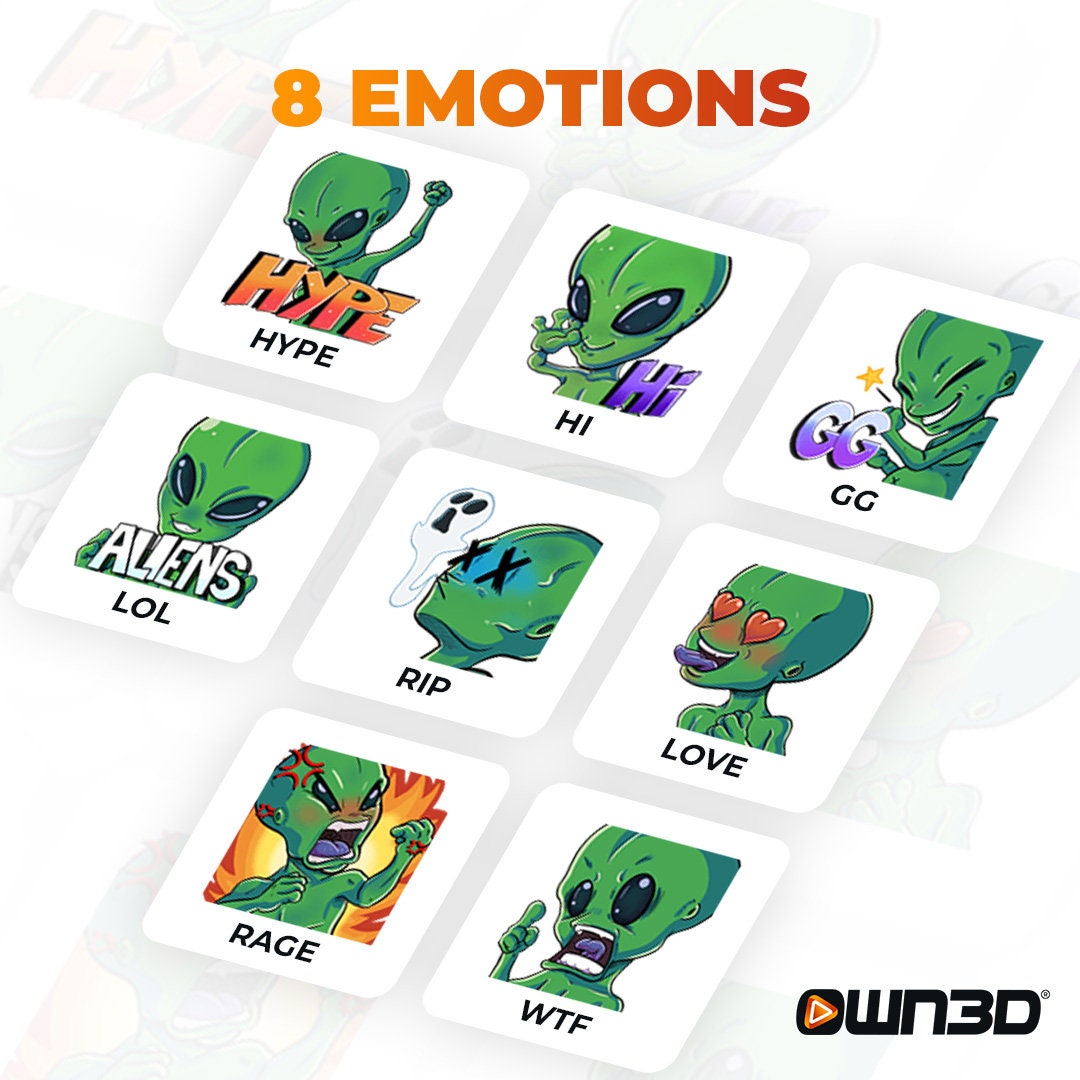 Alien Emotes - 8 Pack [twitch | Kick | Youtube | Discord] - Etsy