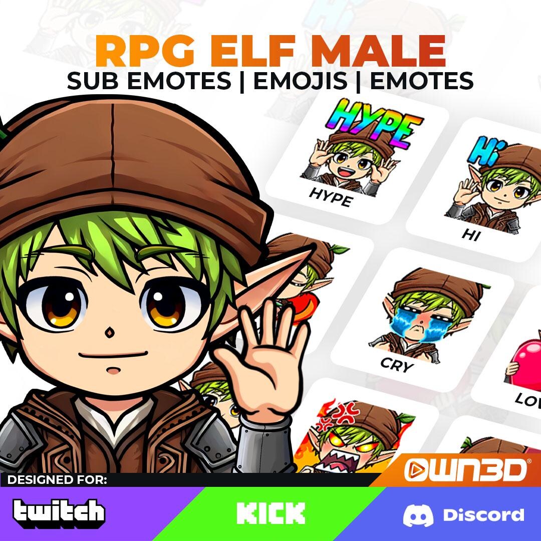 RPG ELF MALE Animated Sub Emotes - 8 Pack [twitch | Kick | Discord] - Etsy