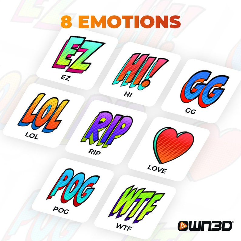 Comic Text Emotes - 8 Pack [twitch | Kick | Youtube | Discord] - Etsy