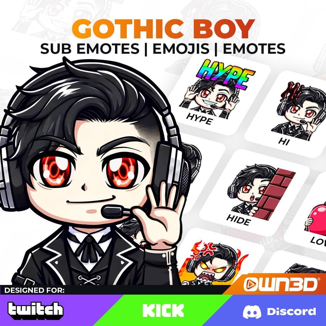 Gothic Boy Animated Sub Emotes - 8 Pack [twitch | Kick | Discord] - Etsy