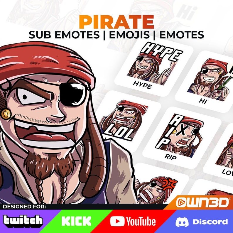 Pirate Emotes 8 Pack twitch Kick Youtube - Etsy