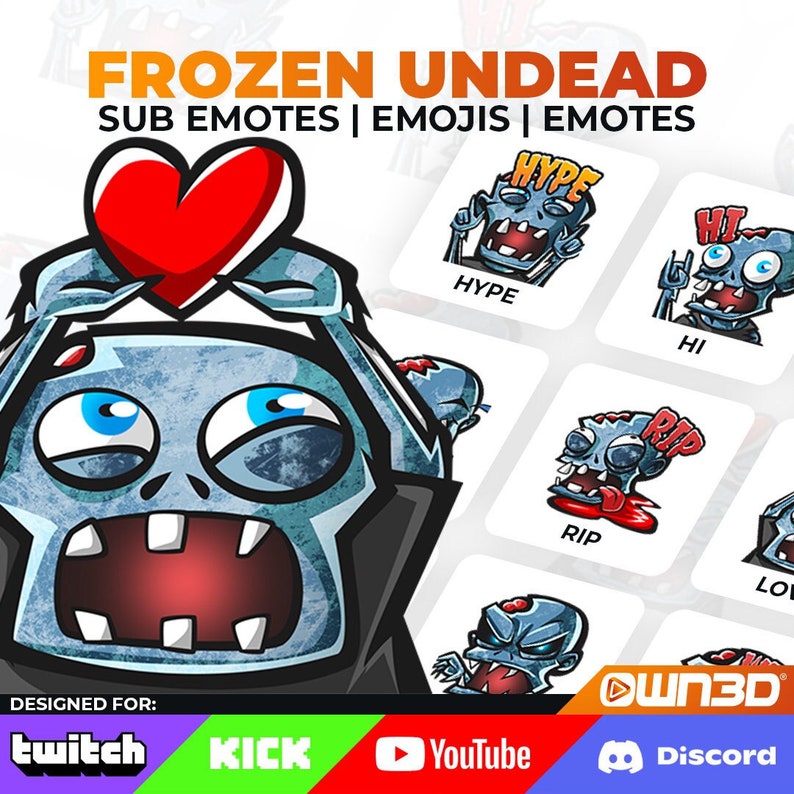 Frozen Dead Zombie Emotes 8 Pack twitch Kick Youtube Discord - Etsy