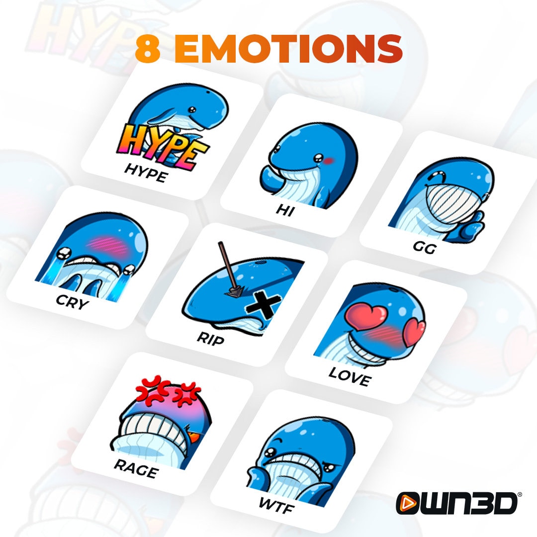 Whale Blue Emotes - 8 Pack [twitch | Kick | Youtube | Discord] - Etsy