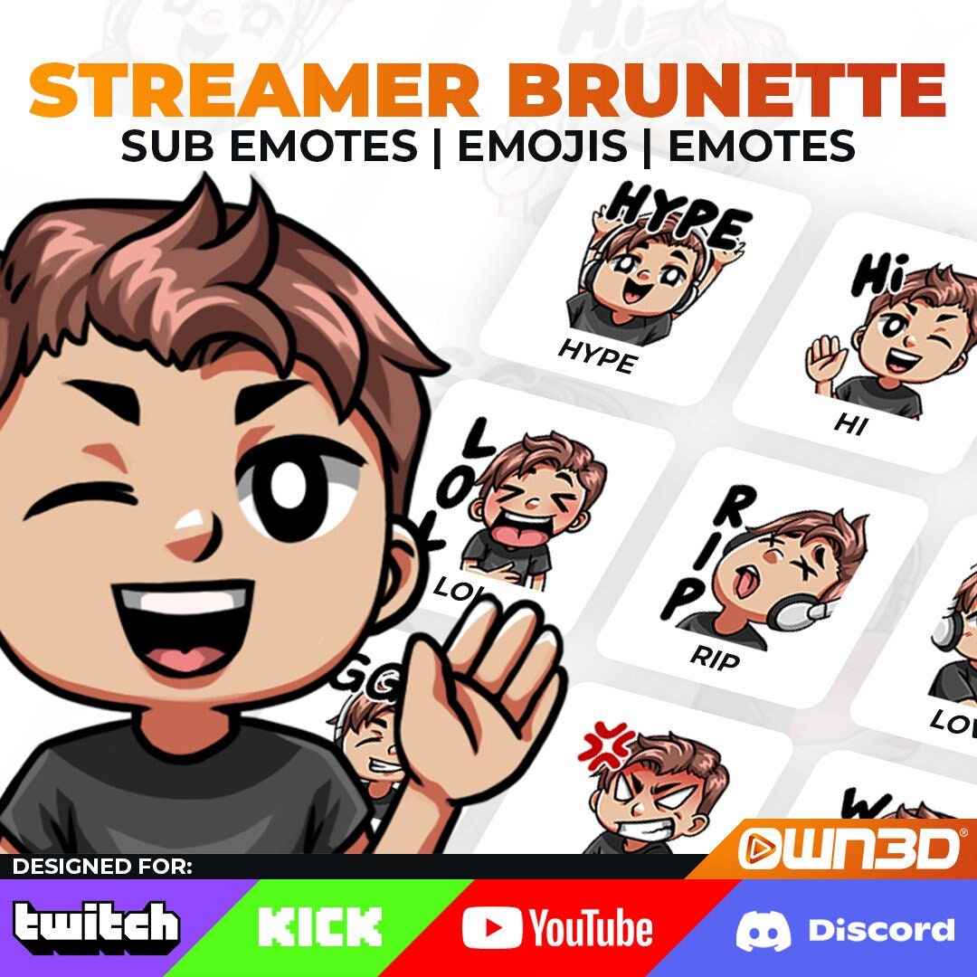 Streamer Brunette Emotes - 8 Pack [twitch | Kick | Youtube | Discord ...