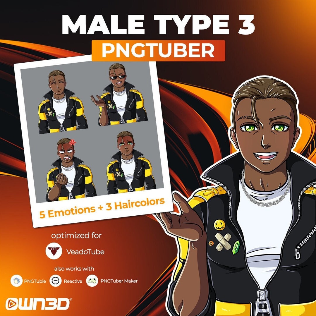 Male Type 3 PNG Tuber Avatar: 5 Emotions, 3 Haircolors - Etsy
