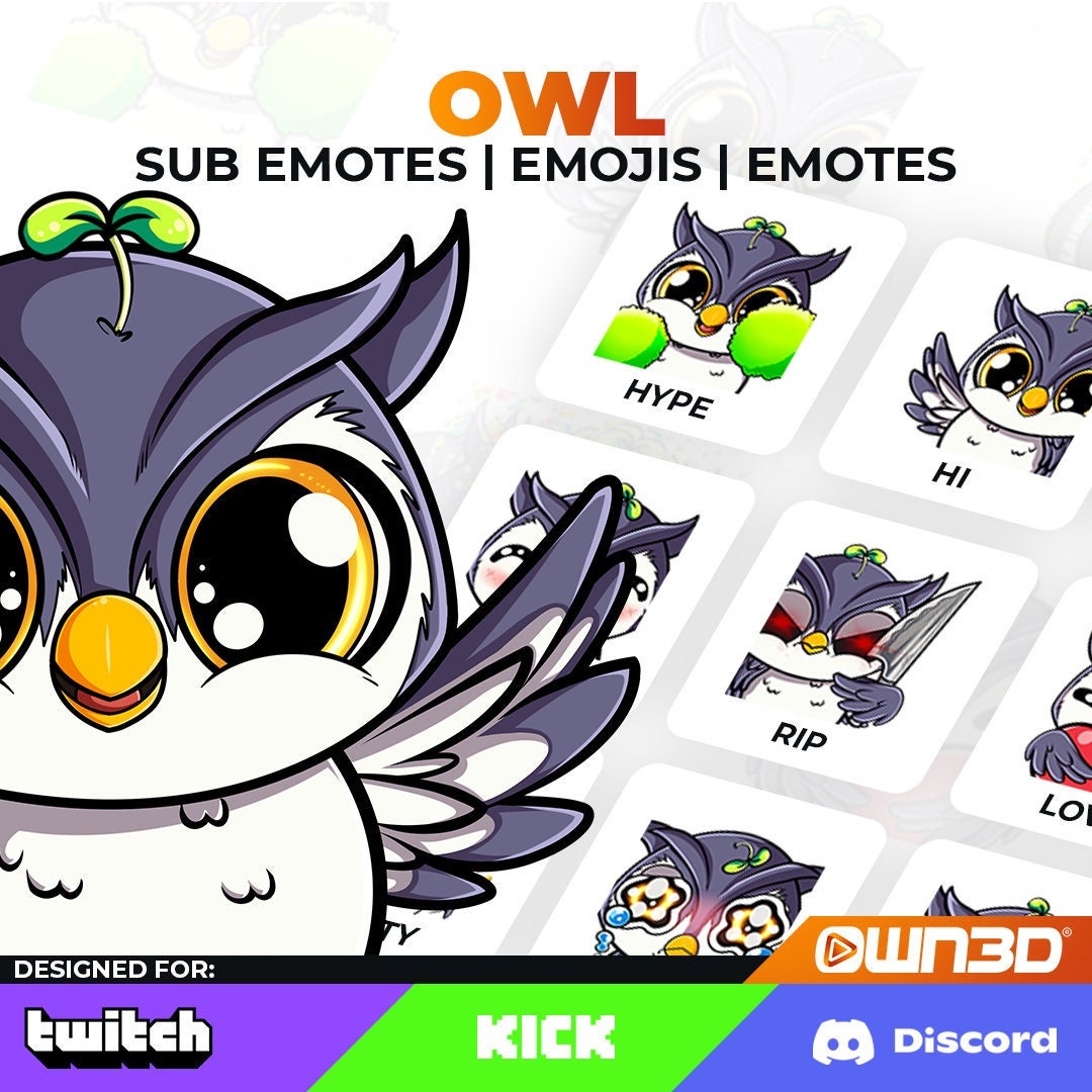 Owl Animated Sub Emotes - 8 Pack [twitch | Kick | Discord] - Etsy