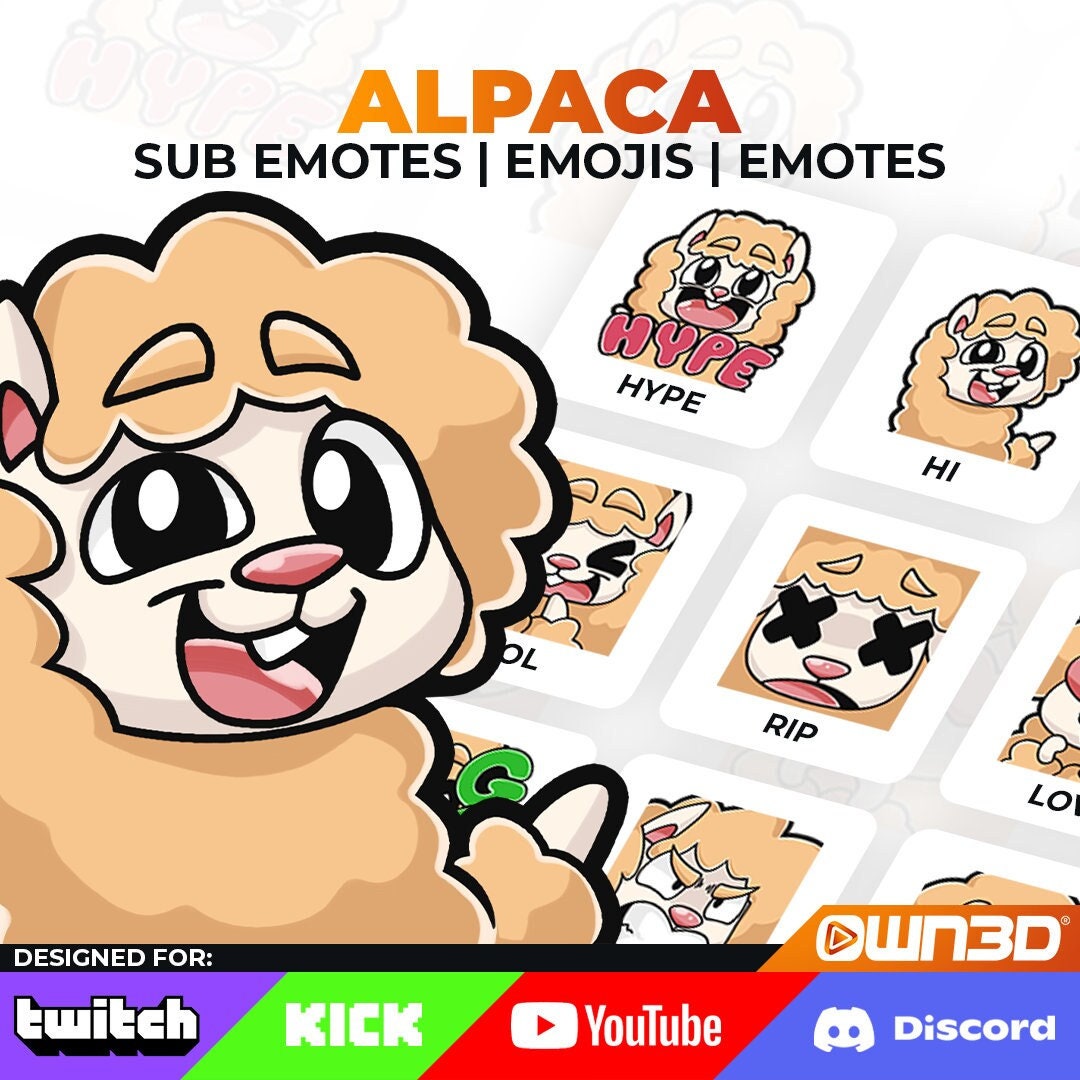 Alpaca Emotes - 8 Pack [twitch | Kick | Youtube | Discord] - Etsy