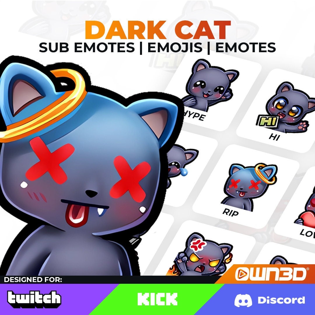 Cat Dark Animated Sub Emotes - 8 Pack [twitch | Kick | Discord] - Etsy