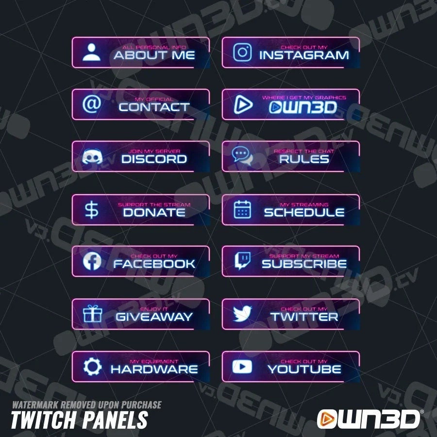 Clean Neon Twitch Panels for Kick (PSD) - Etsy