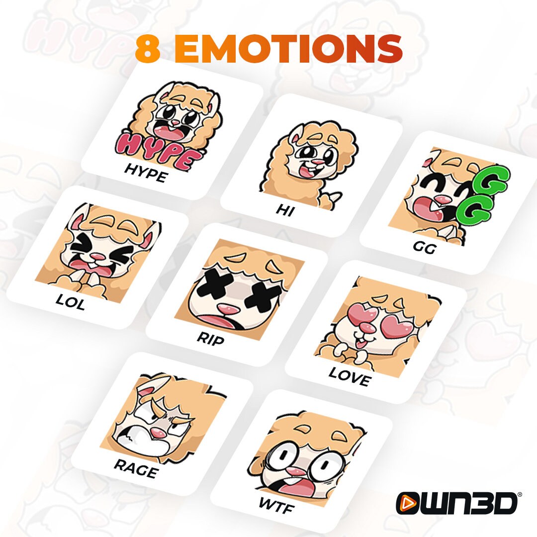 Alpaca Emotes - 8 Pack [twitch | Kick | Youtube | Discord] - Etsy
