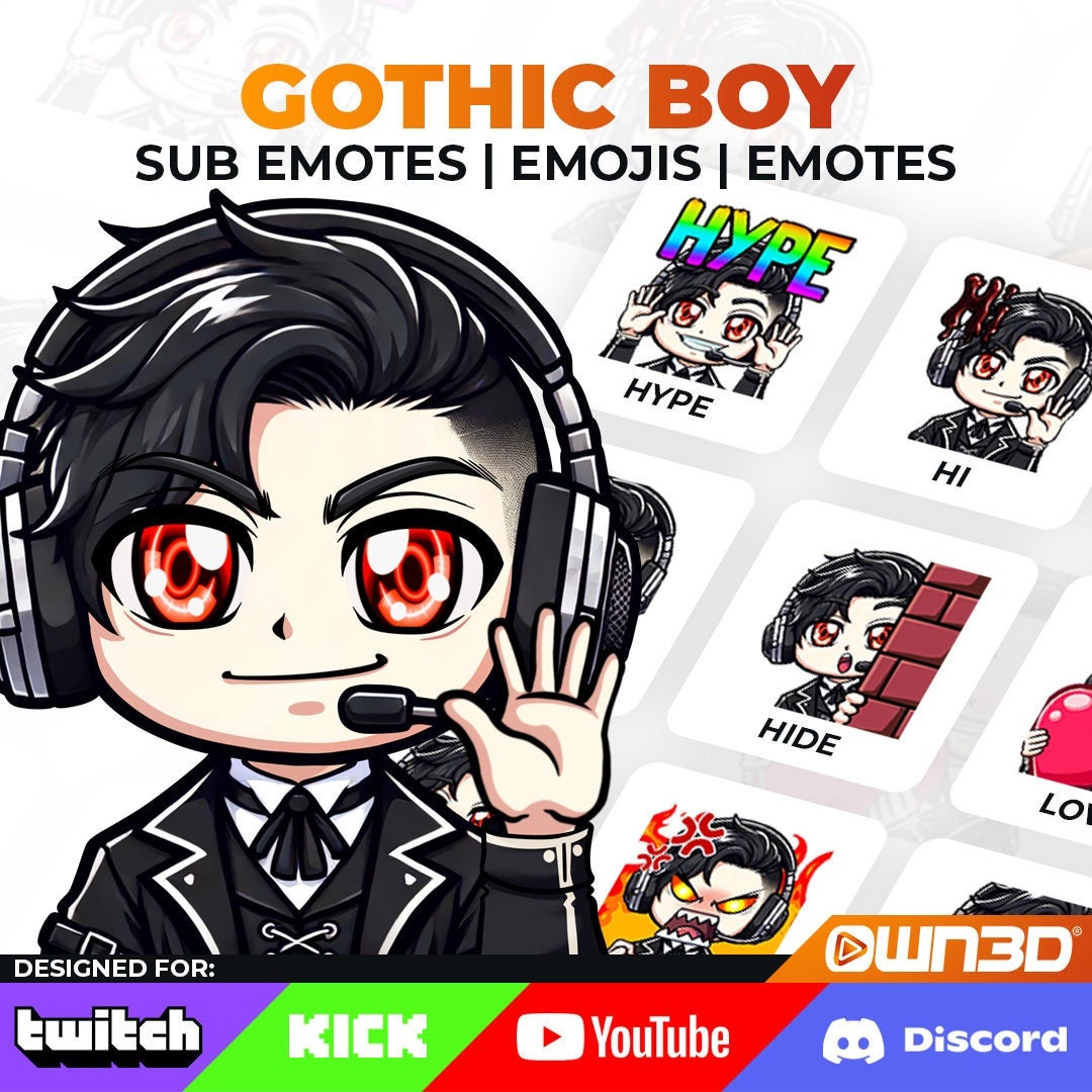 Gothic Boy Emotes - 8 Pack [twitch | Kick | Youtube | Discord] - Etsy