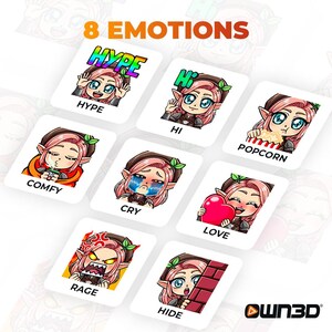 RPG ELF FEMALE Animated Sub Emotes - 8 Pack [twitch | Kick | Discord ...