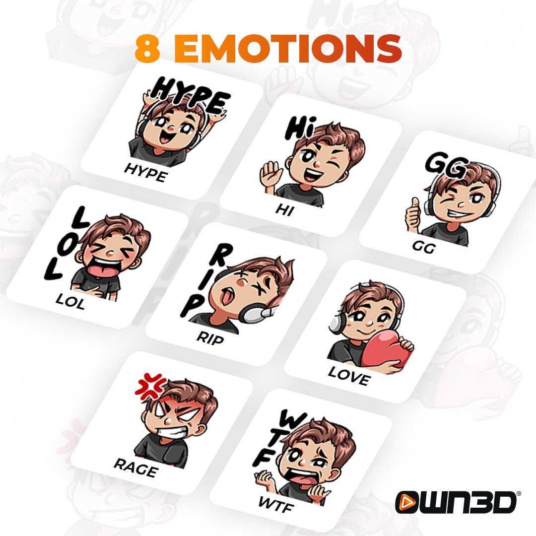 Streamer Male Brunette Animated Sub Emotes - 8 Pack [twitch | Kick ...
