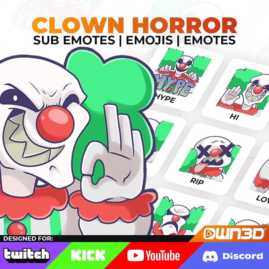 Horror Clown Emotes - 8 Pack [twitch | Kick | Youtube | Discord] - Etsy
