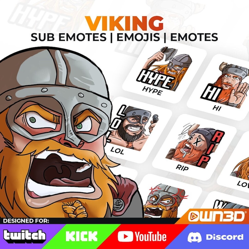Viking Emotes - 8 Pack [twitch | Kick | Youtube | Discord] - Etsy
