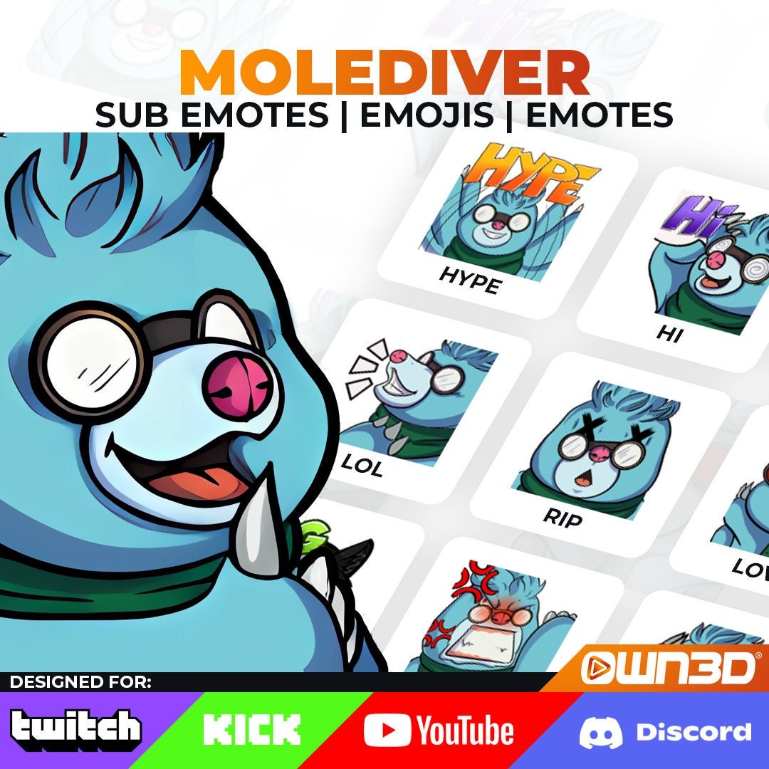 Molediver Emotes - 8 Pack [twitch | Kick | Youtube | Discord] - Etsy