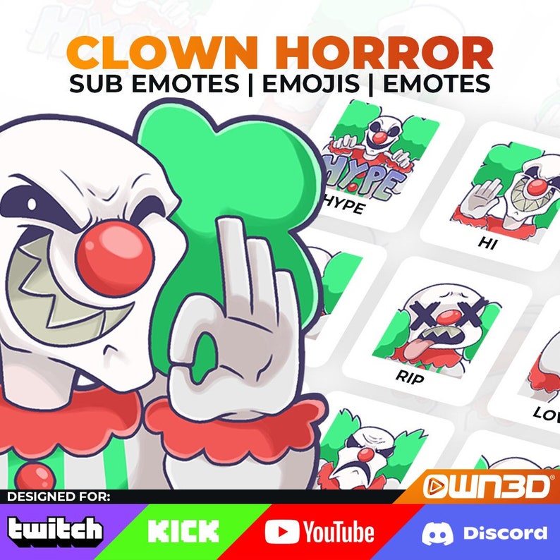 Horror Clown Animated Sub Emotes 8 Pack twitch Kick Youtube - Etsy