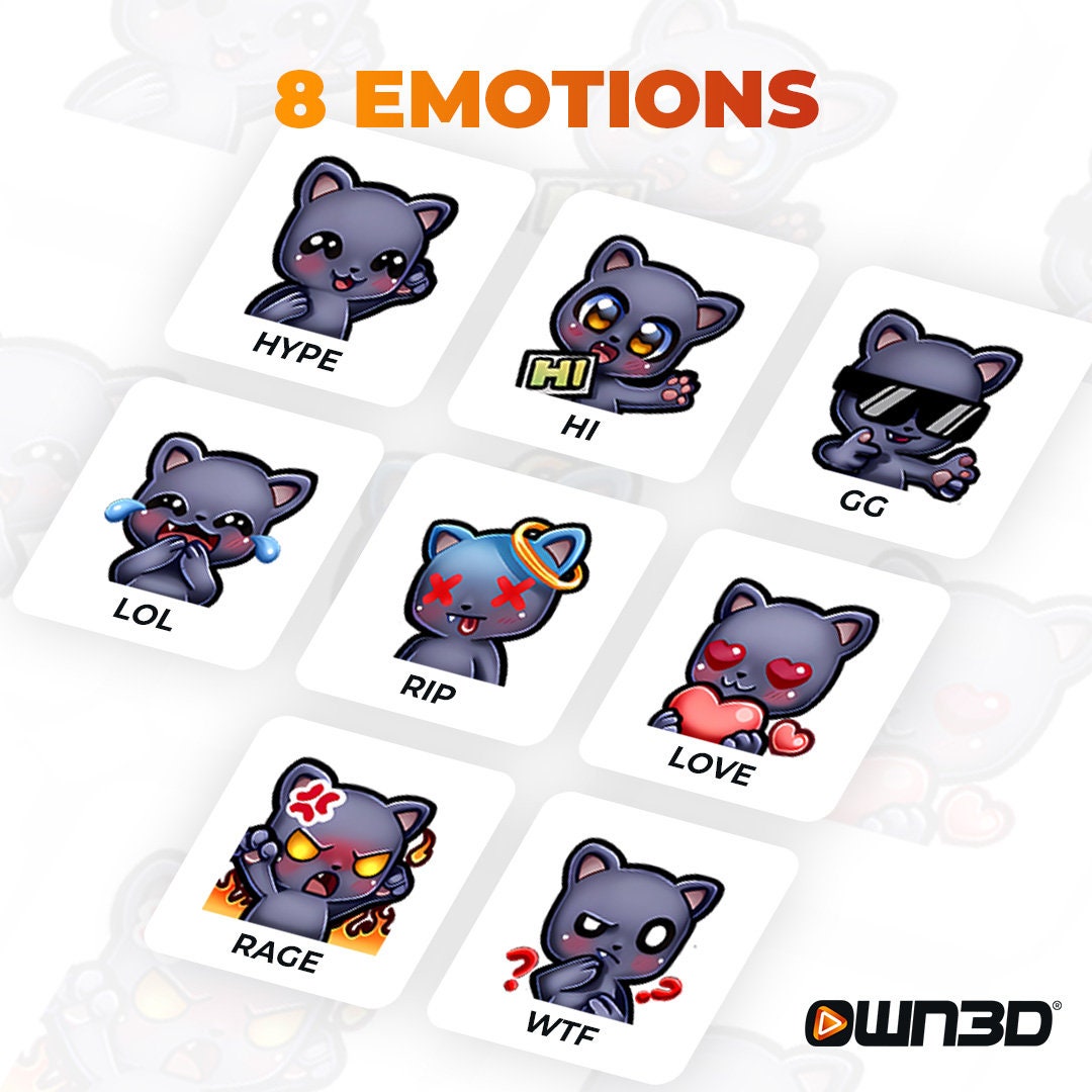 Dark Cat Emotes - 8 Pack [twitch | Kick | Youtube | Discord] - Etsy