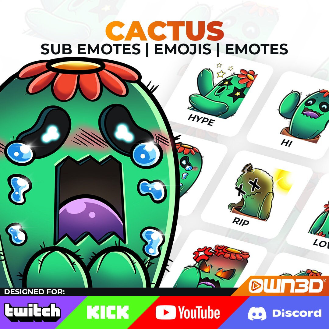 Cactus Emotes 8 Pack twitch Kick Youtube Discord - Etsy